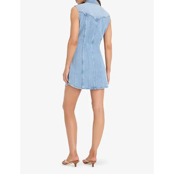 Good American Sleeveless Collared Denim Mini Dress