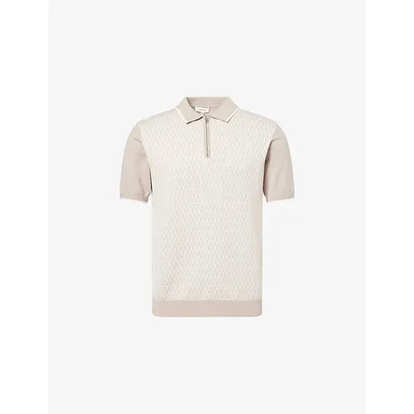 ARNE Herringbone Zip-up Cotton-knit Polo Top Xxl - Stone