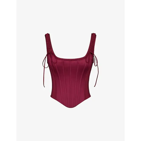 House Of Cb Satin Corset Top With Square Neck - Wine