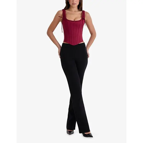 House Of Cb Satin Corset Top With Square Neck - Wine
