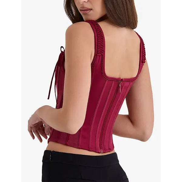 House Of Cb Satin Corset Top With Square Neck - Wine