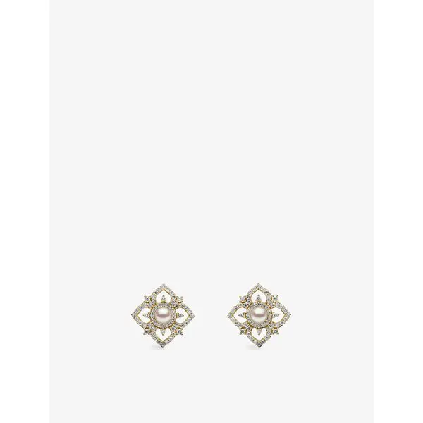Yoko London Petal 18ct Yellow Gold, 0.46ct Diamond And Akoya Pearl Earrings - 18kt Yellow Gold