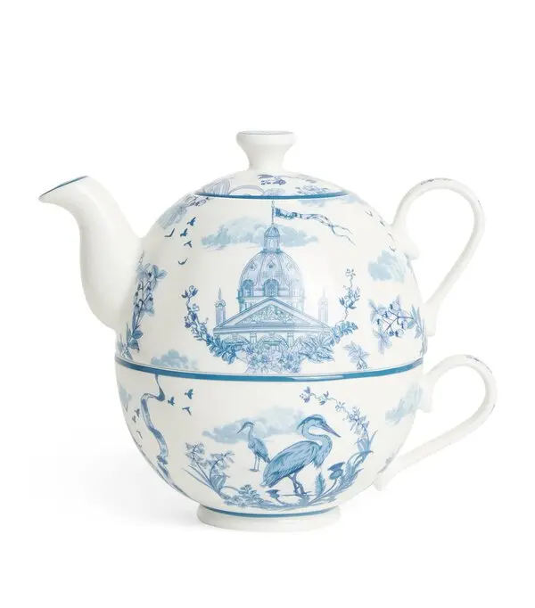 Harrods Bone China Toile Tea For One Set - Blue