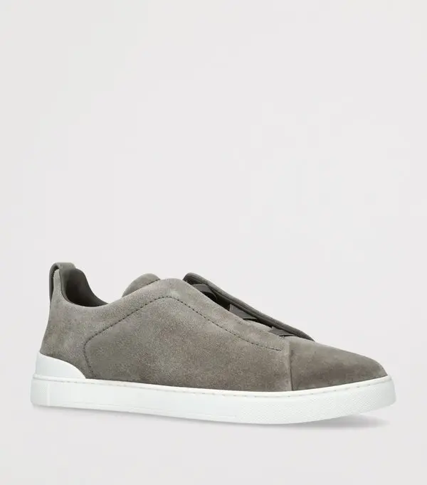 Zegna Triple Stitch Suede Sneakers - Grey