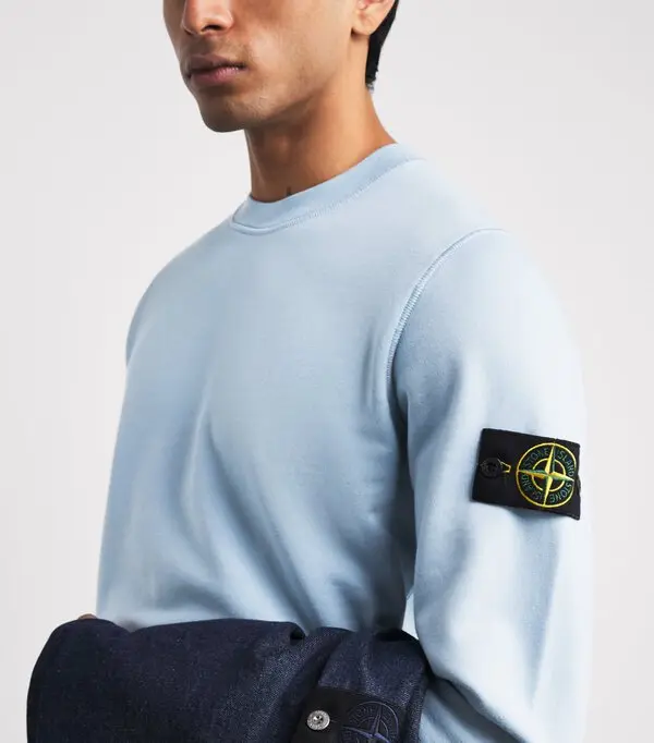 Stone Island Cotton Sweatshirt With Compass Logo - Blue