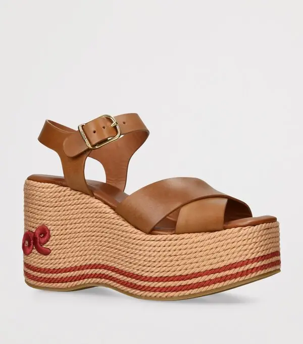 Chloé Leather Sand Wedge Espadrilles 105 - Pink