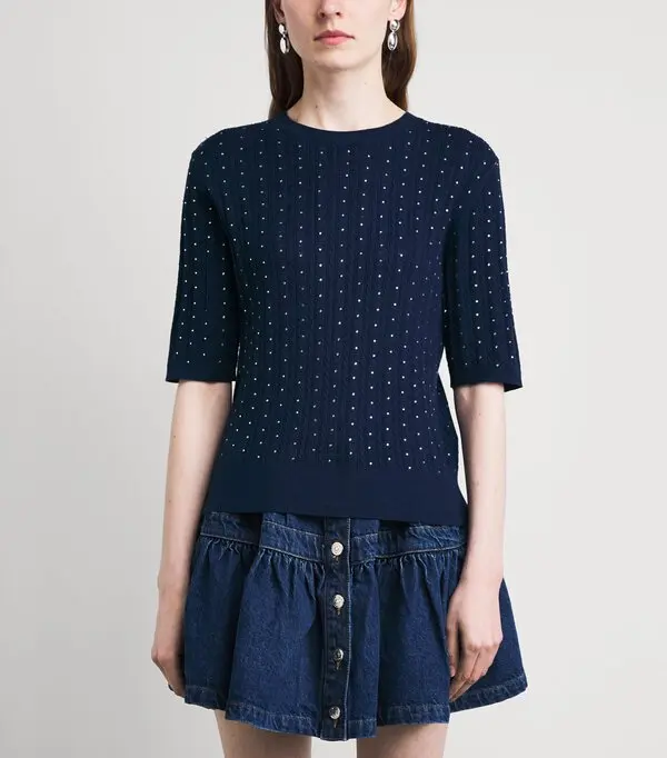 Maje Embellished Cotton-blend Sweater