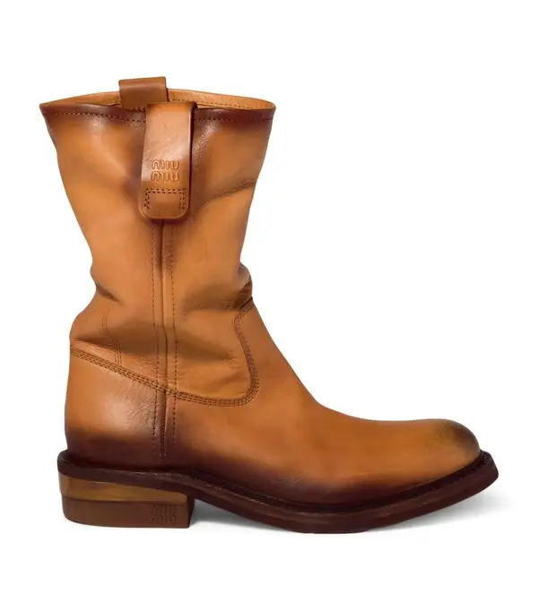 Miu Miu Leather Slouched Boots - Brown
