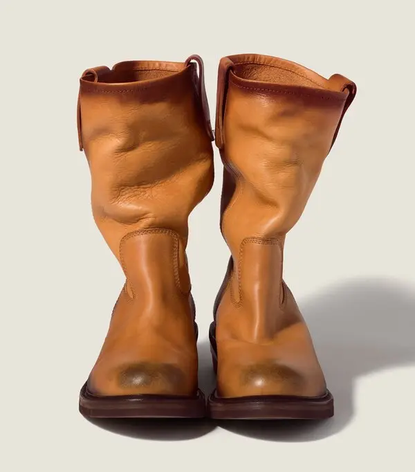 Miu Miu Leather Slouched Boots - Brown