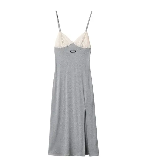 Miu Miu Recycled Silk Jersey Midi Slip Dress - Grey