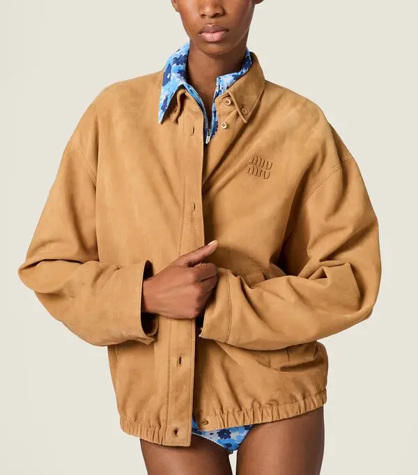 Miu Miu Waxed Suede Jacket - Neutral