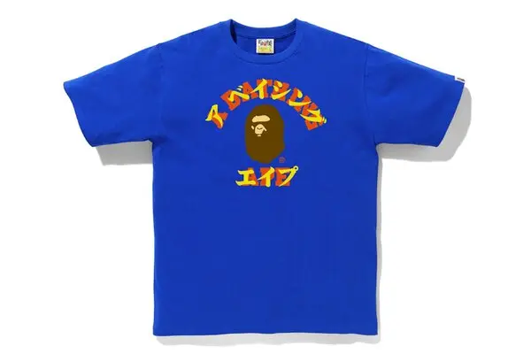 A BATHING APE Bicolor Katakana College Tee Shirt - Blue
