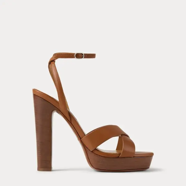Ralph Lauren Cleary 125 Mm Calfskin Platform Sandal - Rl Gold