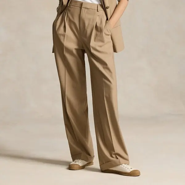 Ralph Lauren Bacall Stretch-wool Faille Wide-leg Trousers - Camel