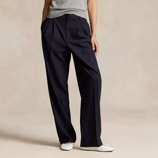 Ralph Lauren Bacall Wool-blend Pleated Wide-leg Trousers - Navy