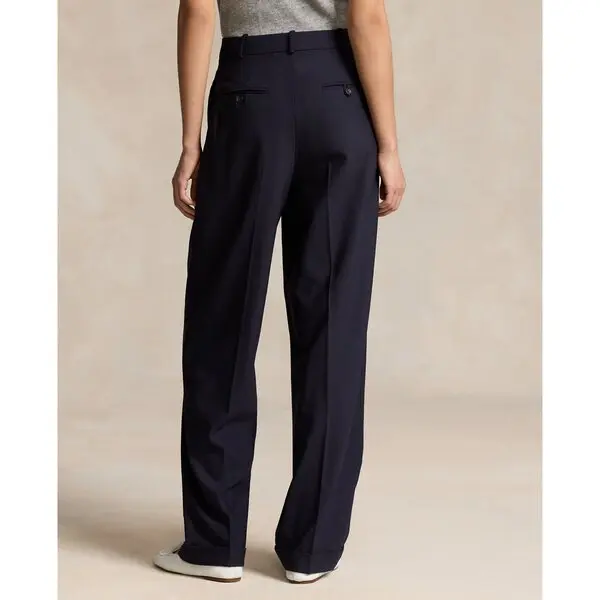 Ralph Lauren Bacall Wool-blend Pleated Wide-leg Trousers - Navy