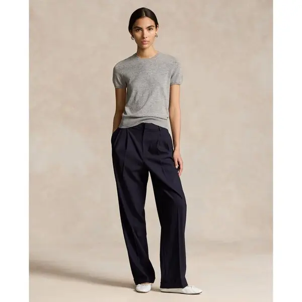 Ralph Lauren Bacall Wool-blend Pleated Wide-leg Trousers - Navy