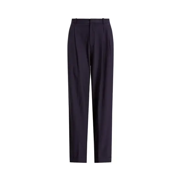 Ralph Lauren Bacall Wool-blend Pleated Wide-leg Trousers - Navy