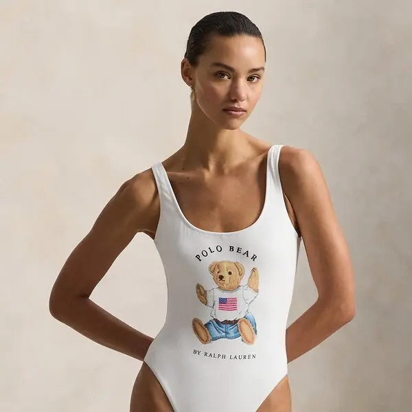 Ralph Lauren Poo Bear One-piece Swimsuit - Bone