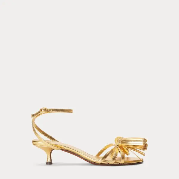 Ralph Lauren Metallic Leather Tassel Kitten Sandal - Gold