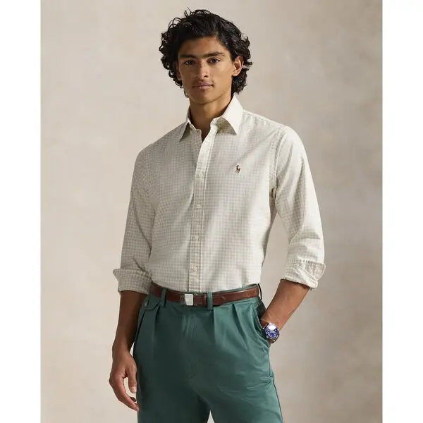 Ralph Lauren Classic Fit Gingham Oxford Shirt - Basic Sand White