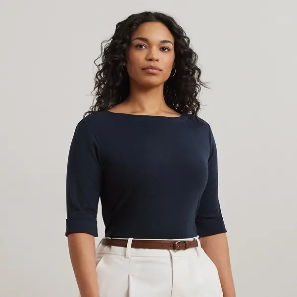 Ralph Lauren Stretch Cotton Boatneck Tee - Lauren Navy