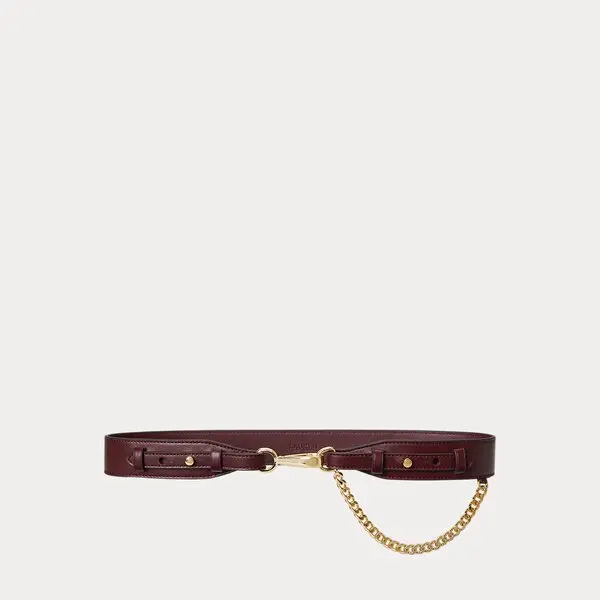 Ralph Lauren Chain-trim Leather Dog-clip Belt - Dark Garnet
