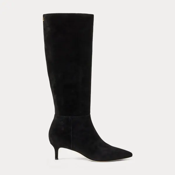 Ralph Lauren Mckay Suede Tall Boot Heel - Black