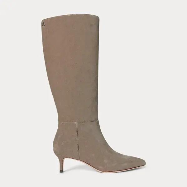 Ralph Lauren Mckay Suede Tall Boot Heel - Taupe Brown