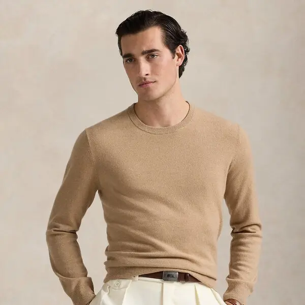 Ralph Lauren Washable Cashmere Crewneck Sweater - Camel Melange
