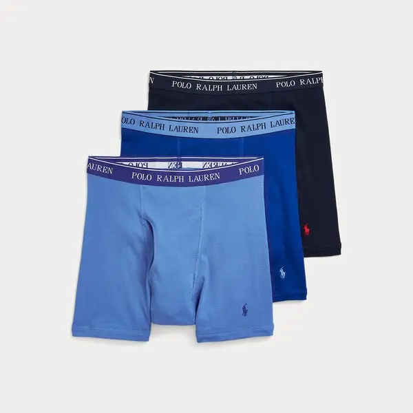 Ralph Lauren Cotton Wicking Boxer Brief 3-pack - Blue Assorted