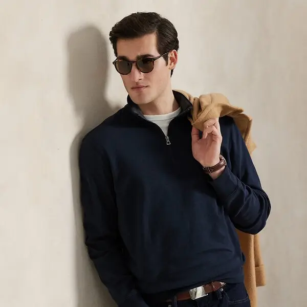 Ralph Lauren Luxury Jersey Quarter-zip Pullover - Aviator Navy