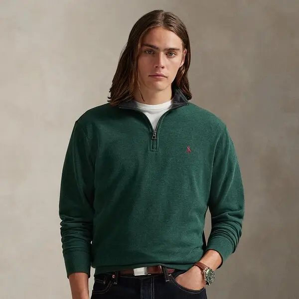 Ralph Lauren Luxury Jersey Quarter-zip Pullover - Scotch Pine Heather