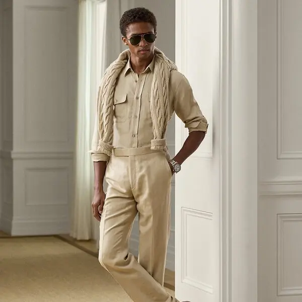 Ralph Lauren Gregory Hand-tailored Silk-linen Trousers - Champagne