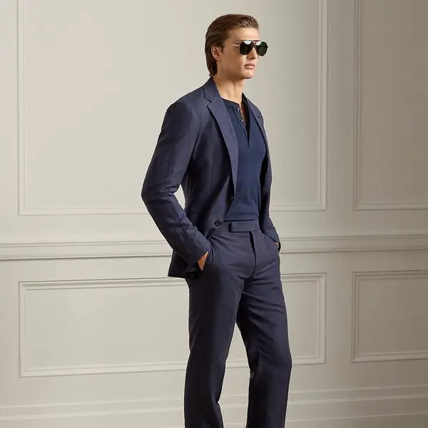 Ralph Lauren Gregory Hand-tailored Silk-linen Trousers - Classic Chairman Navy