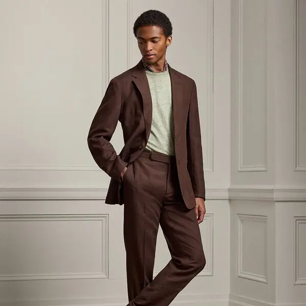 Ralph Lauren Gregory Hand-tailored Silk-linen Trousers - Sable Brown