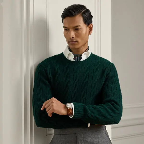 Ralph Lauren Cable-knit Cashmere Crewneck Sweater - Moss Agate