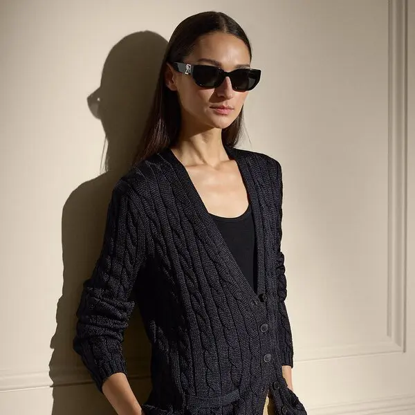 Ralph Lauren Cable-knit Silk Cardigan Sweater - Black