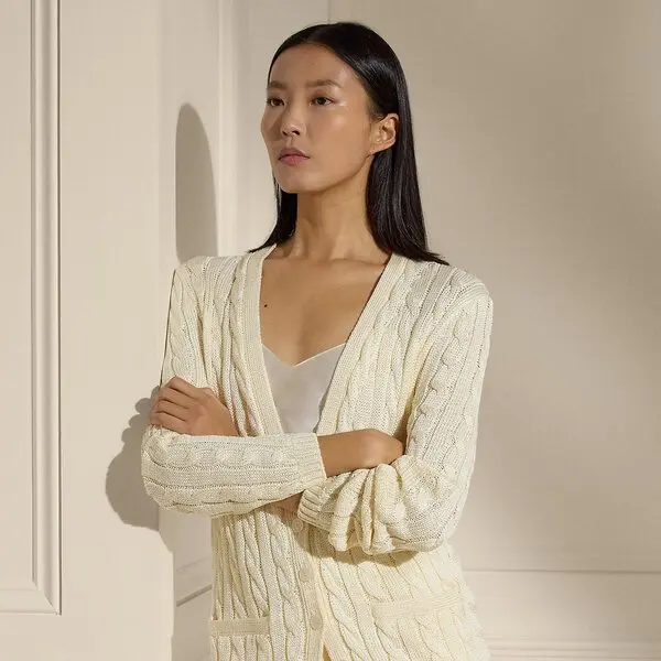 Ralph Lauren Cable-knit Silk Cardigan Sweater - Lux Cream