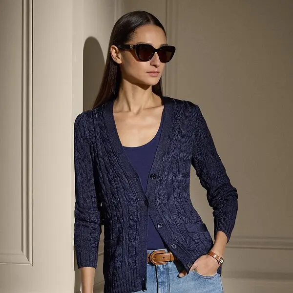 Ralph Lauren Cable-knit Silk Cardigan Sweater - Lux Navy