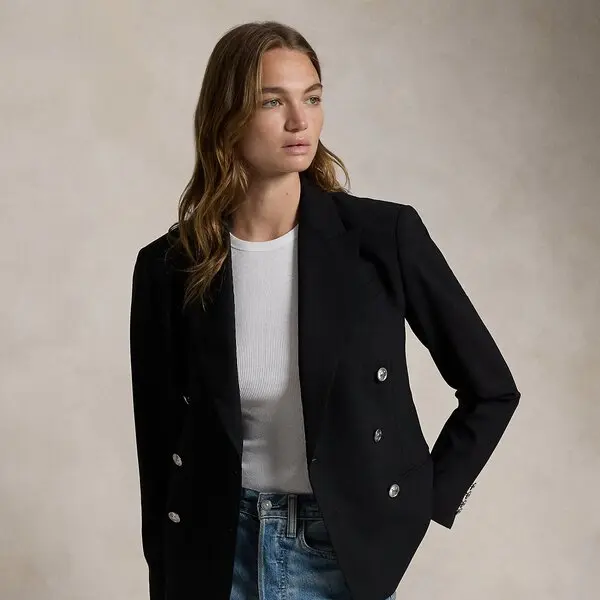 Ralph Lauren Double-breasted Stretch-wool Crop Blazer - Polo Black