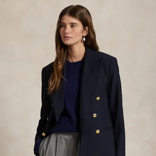 Ralph Lauren Double-breasted Stretch-wool Crop Blazer - Rl Navy