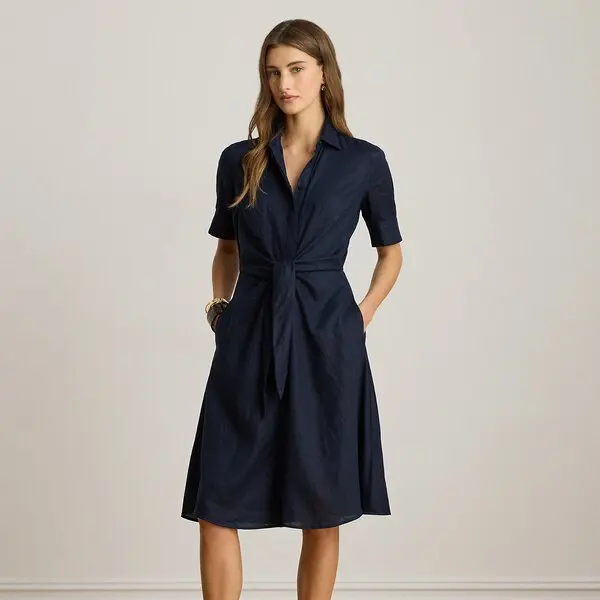 Ralph Lauren Tie-front Linen Shirtdress - Lauren Navy