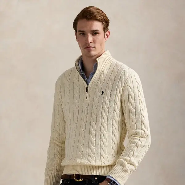 Ralph Lauren Cable-knit Quarter-zip Cotton Sweater - Andover Cream