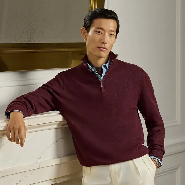 Ralph Lauren Piqué-knit Wool Quarter-zip Sweater - Red Mahogany