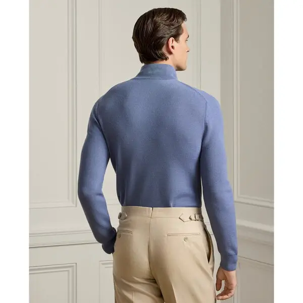 Ralph Lauren Piqué-knit Wool Quarter-zip Sweater - Soft Blue