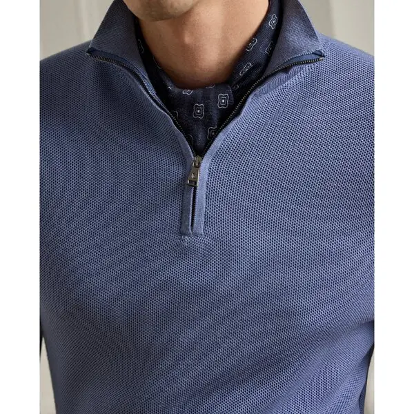 Ralph Lauren Piqué-knit Wool Quarter-zip Sweater - Soft Blue
