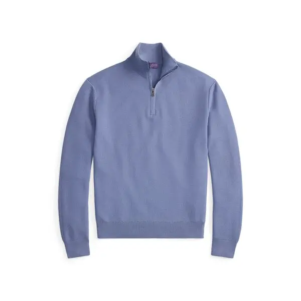 Ralph Lauren Piqué-knit Wool Quarter-zip Sweater - Soft Blue