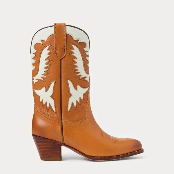 Ralph Lauren Leather Cowboy Boot - Cuoio/cream