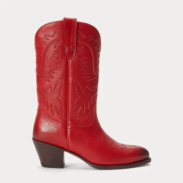 Ralph Lauren Leather Cowboy Boot - Dark Ruby